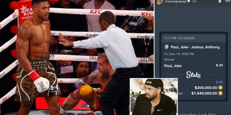 Drake loses £1.2 million as Anthony Joshua defeats Jake Paul in ...
