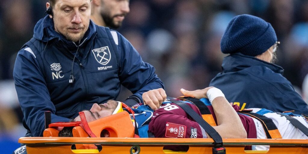 Konstantinos Mavropanos stretchered off after sustaining head injury in ...