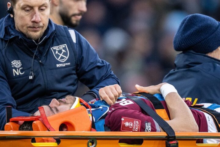 Konstantinos Mavropanos stretchered off after sustaining head injury in ...