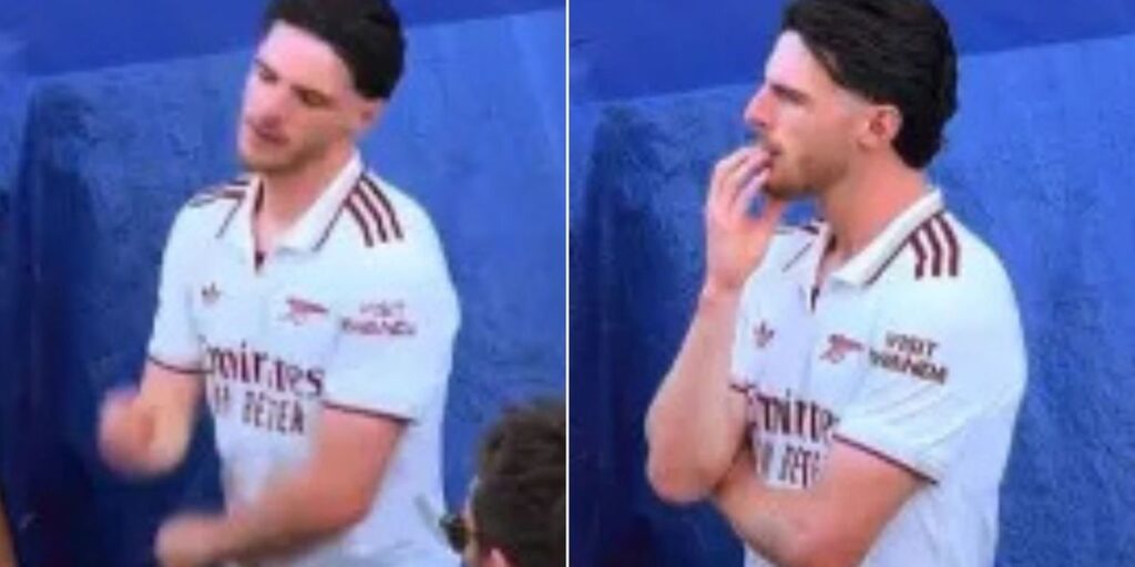 Declan Rice reacts emotionally during Arsenal’s Premier League title ...